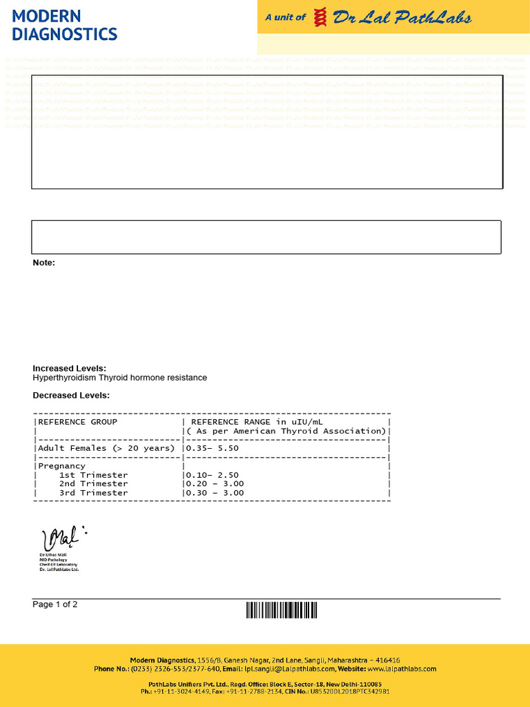 Test Report | PDF | Thyroid Stimulating Hormone | Hypothyroidism