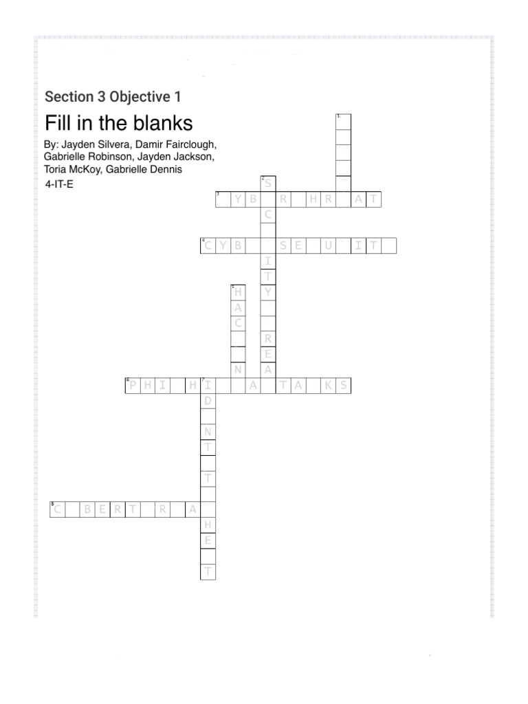 4ite Objective 1 Crossword Quiz | PDF | Cyberspace | Computing