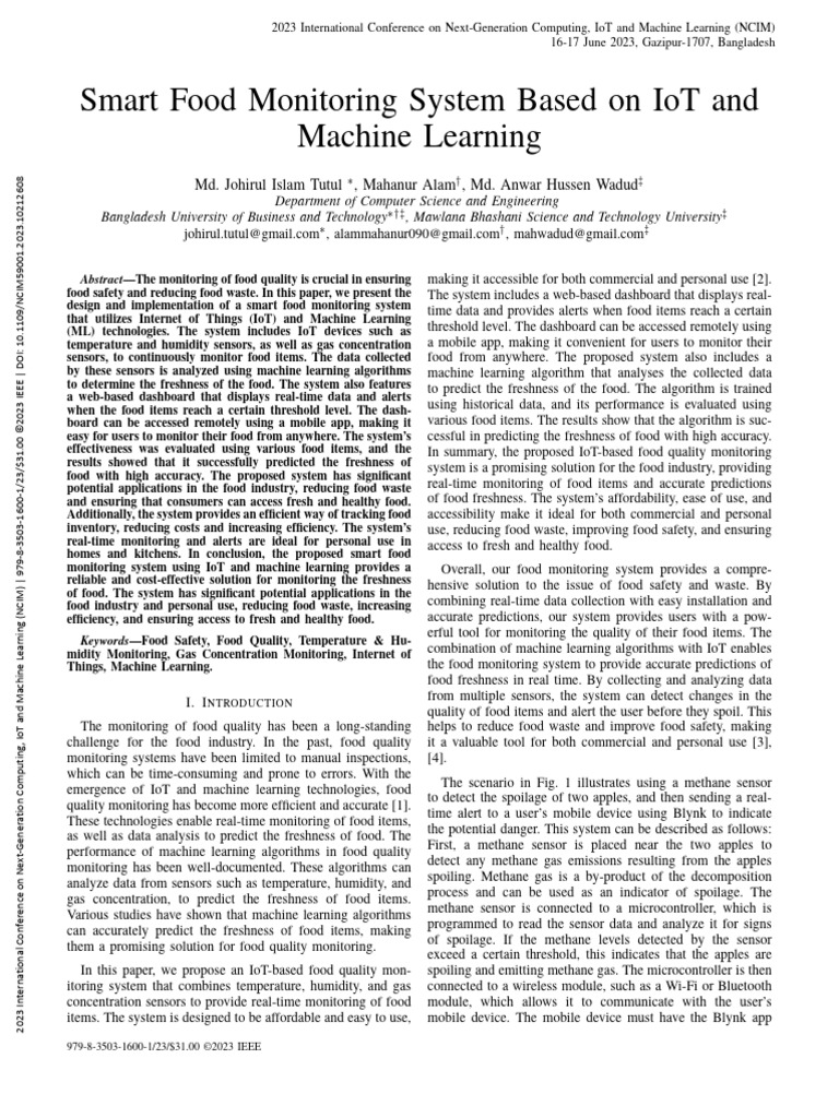 Smart IoT Food Monitoring System | PDF | Internet Of Things | Machine ...
