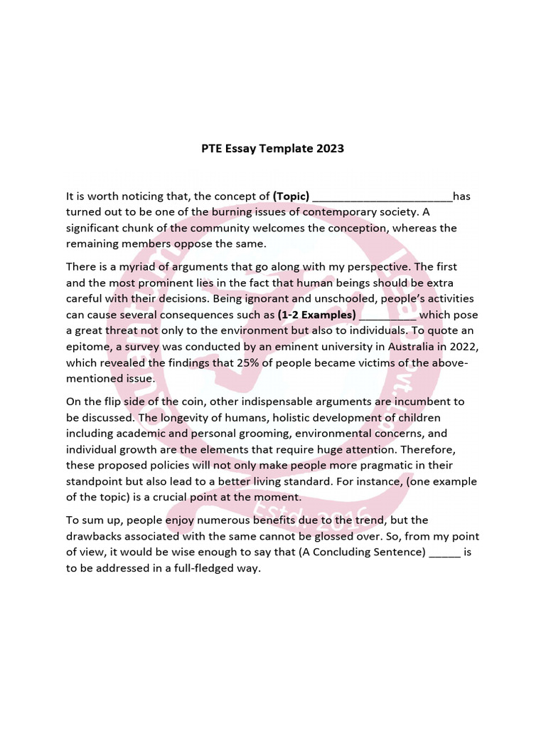 PTE Essay Template 2023 | PDF