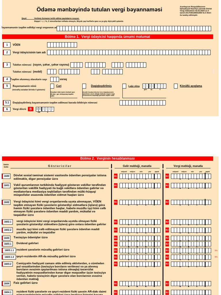 Ödəmə Mənbəyində Tutulan Vergi Bəyannaməsi | PDF
