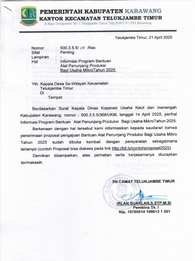 Surat Informasi Program Alat Bantuan UMKM 2025 | PDF