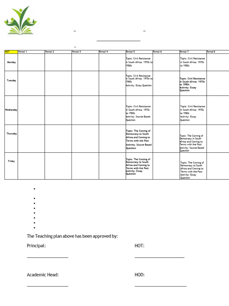 History Matric Rewrite Teaching Plan | PDF | Human Communication | Learning