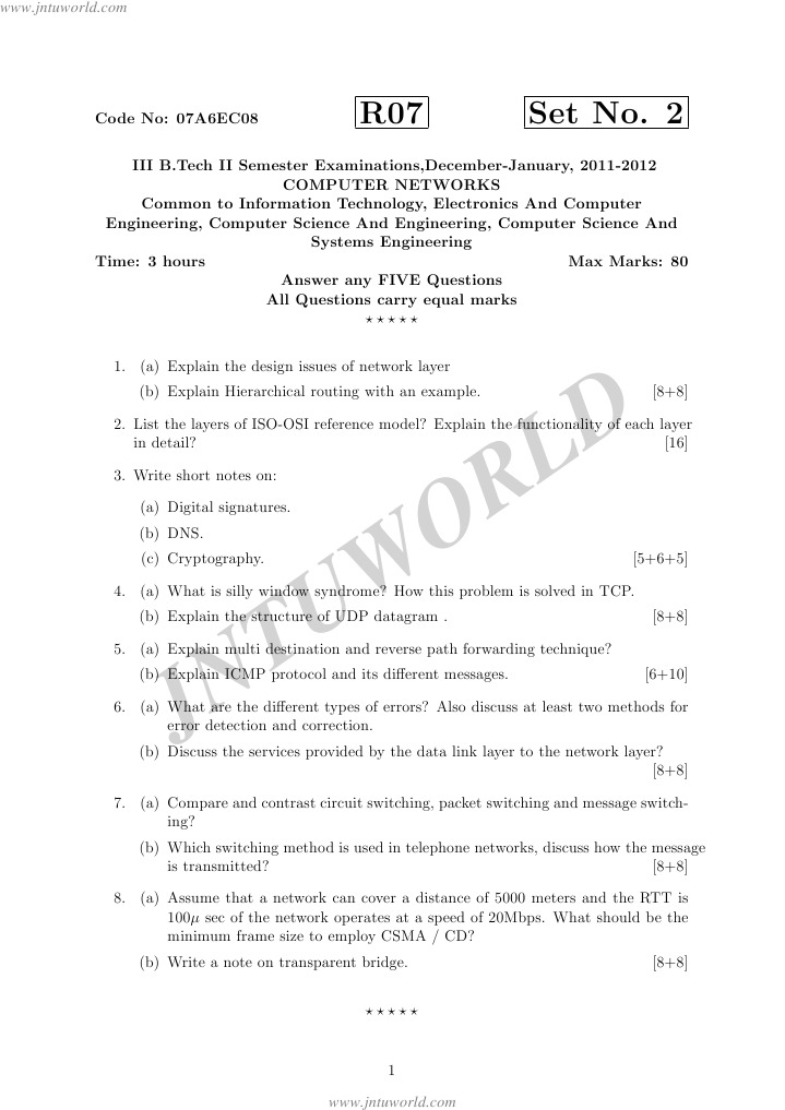 Computer Networks Examination: Questions Covering a Wide Range of ...