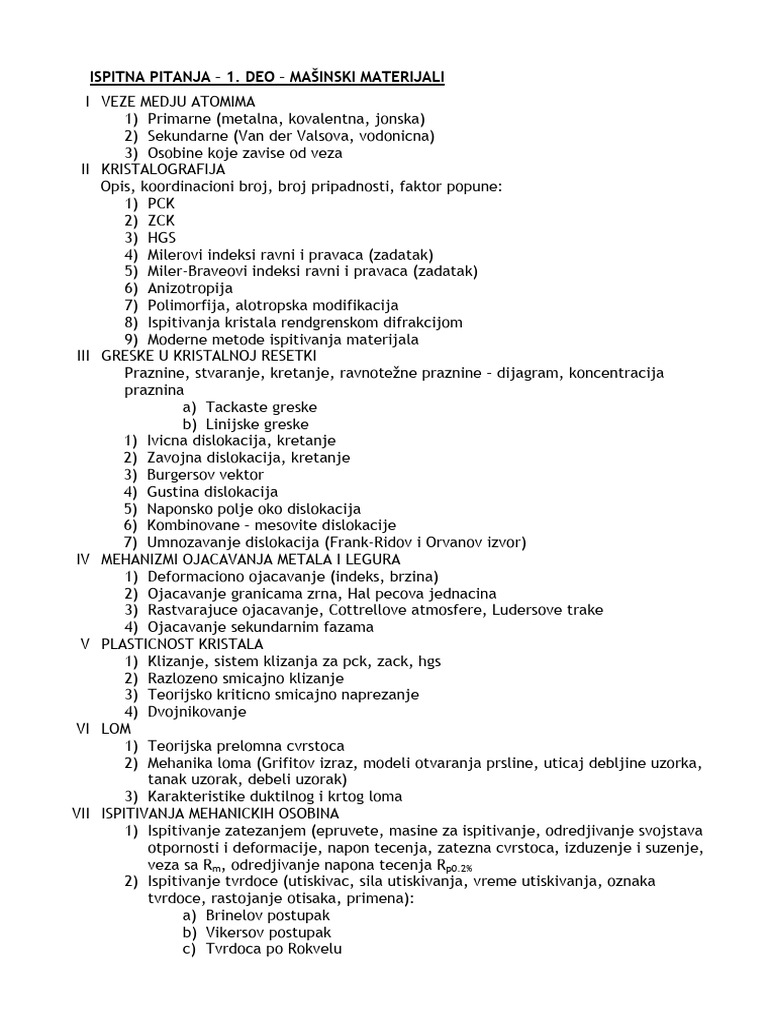 Masinski Materijali - Ispitna Pitanja | PDF