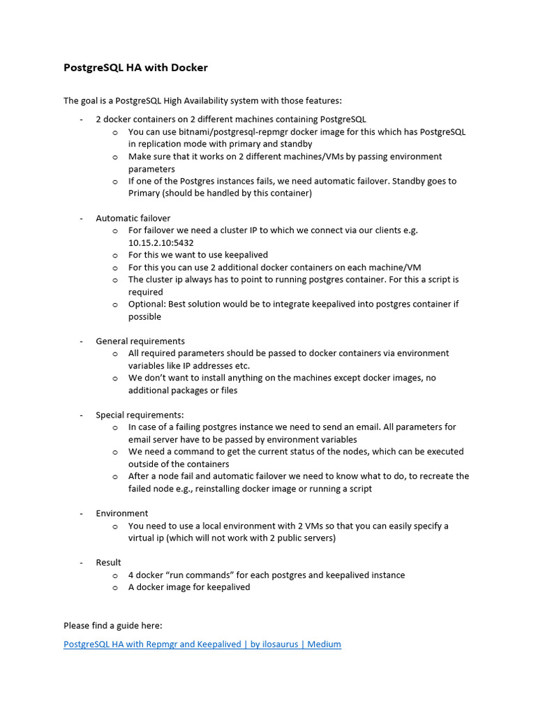 PostgreSQL HA With Docker | PDF