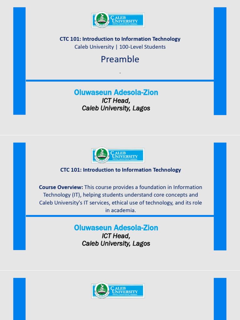 CTC 101 (Preamble Lecture Note) | PDF | Computer Network | Operating System