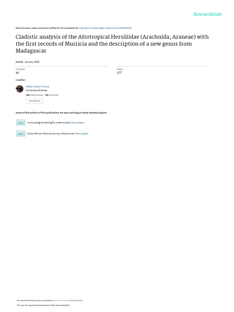 S.H. Foord, 2008, Cladistic Analyisis of The Afrotropical Hersiliidae ...