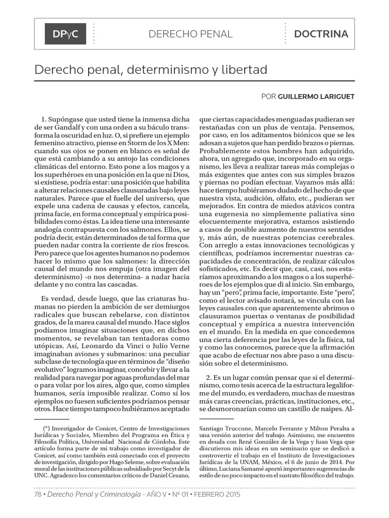 Determinismo y libertad en Derecho Penal | PDF | Verdad | Derecho penal