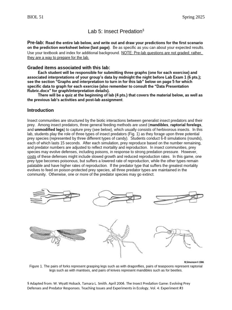 Lab 5 - Pre-Lab & Lab Activity | PDF | Predation | Insects