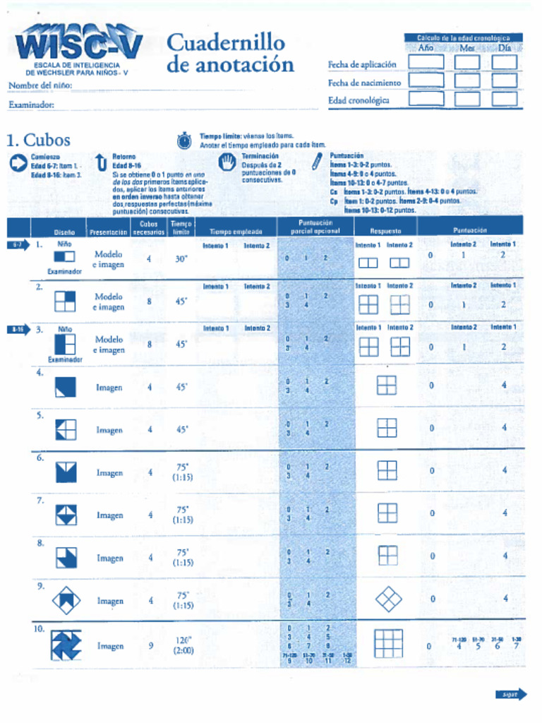 Cuadernillo de Anotación Wisc V | PDF
