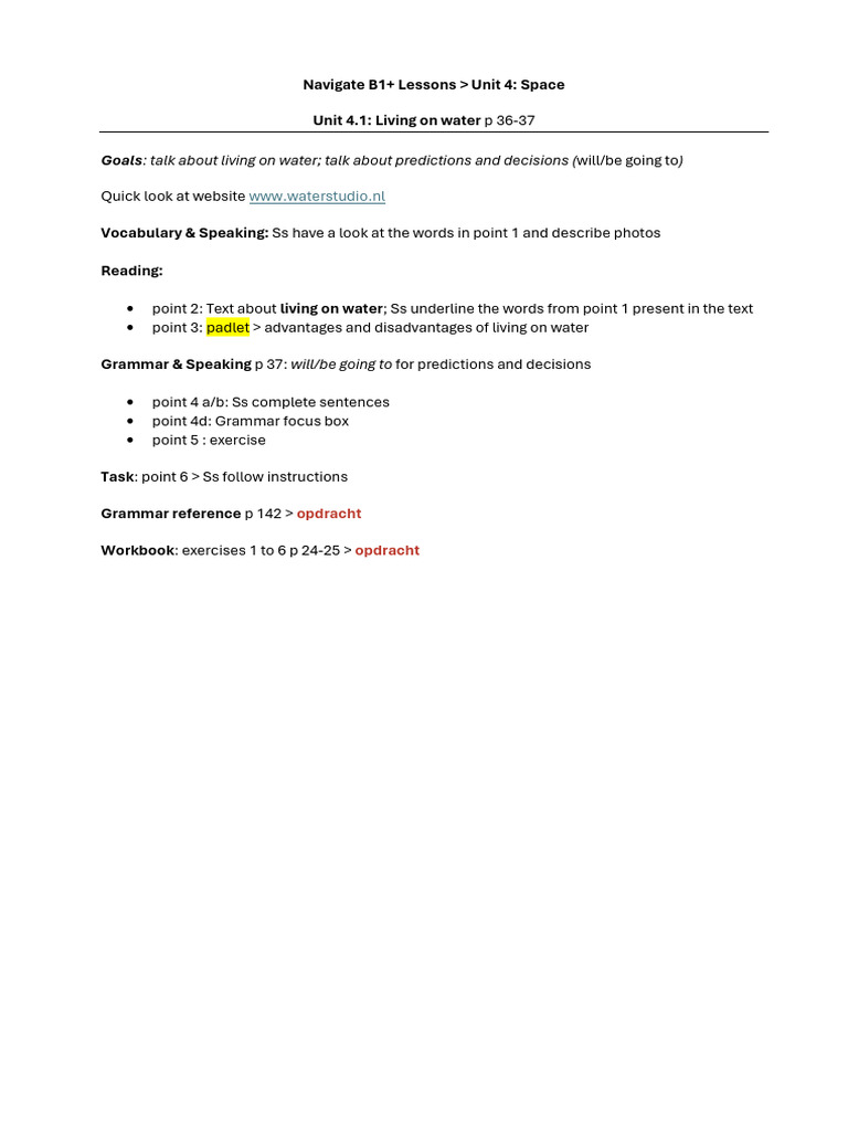 Navigate B1+, OUP, Lesson Plan Unit 4 | PDF