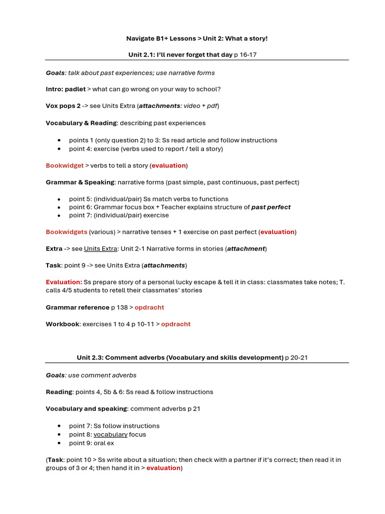 Navigate B1+, OUP, Lesson Plan Unit 2 | PDF | Linguistics | Grammar