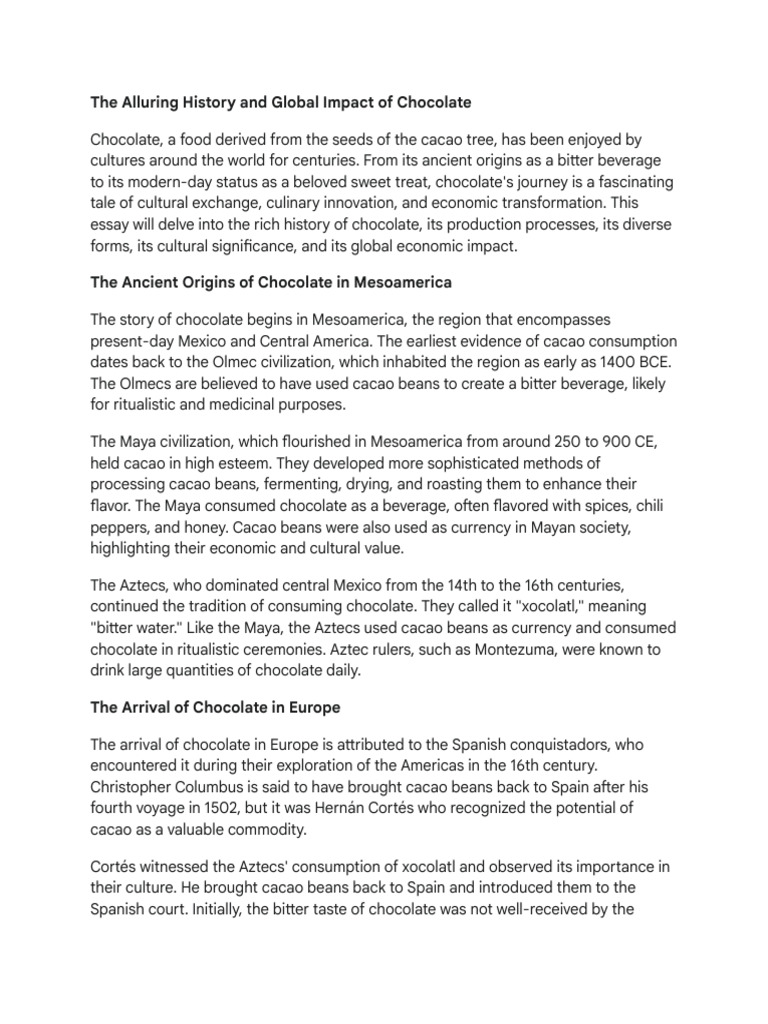 A 2000-Word Essay On Chocolate | PDF | Chocolate | Types Of Chocolate