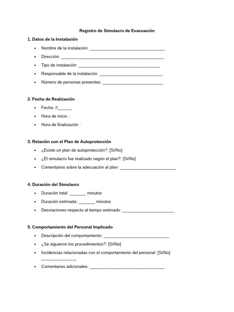 Registro de Simulacro de Evacuación | PDF
