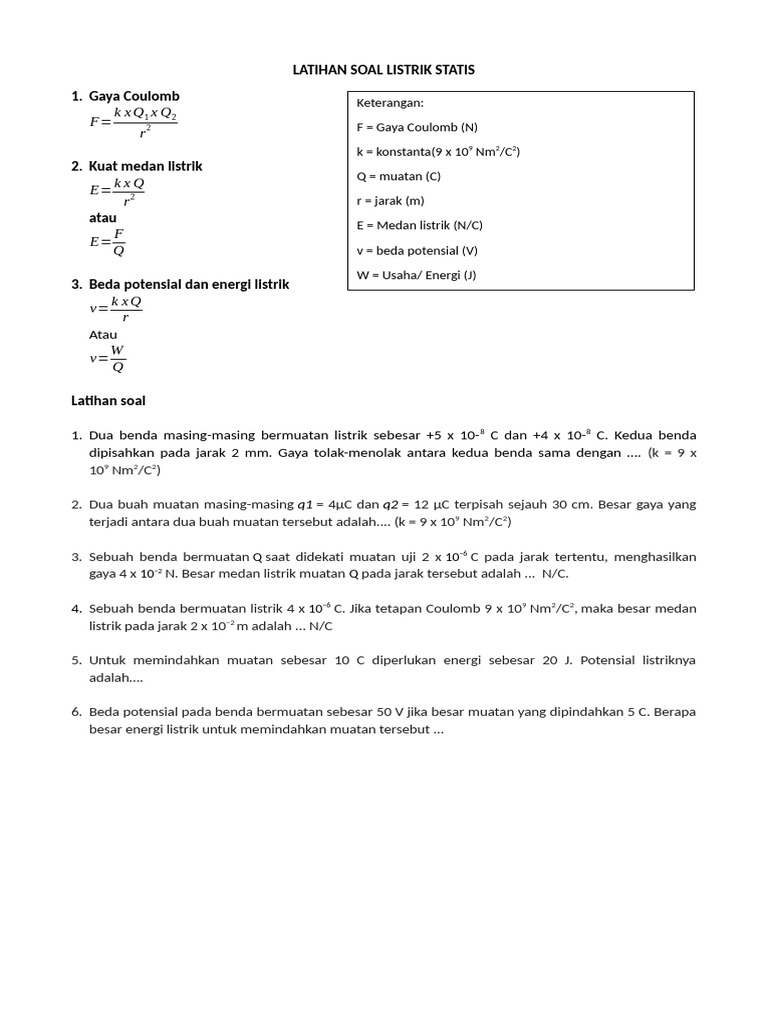 LATIHAN SOAL LISTRIK STATIS | PDF