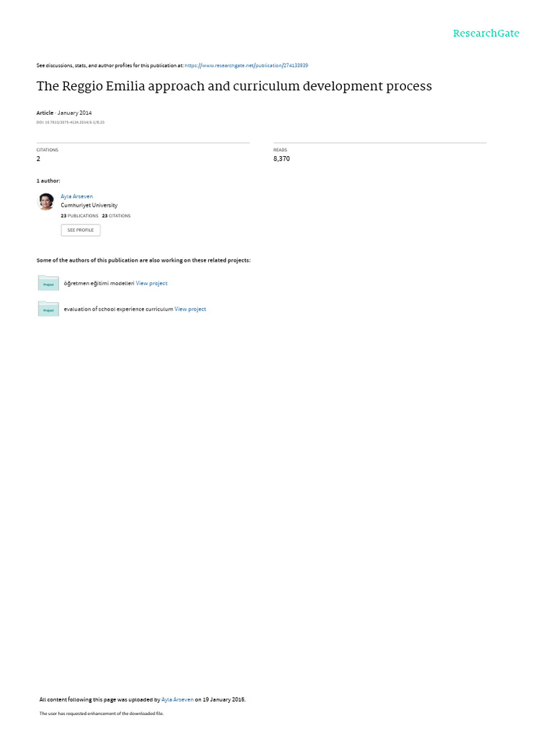 The Reggio Emilia Approach and Curriculum Development Process | PDF ...