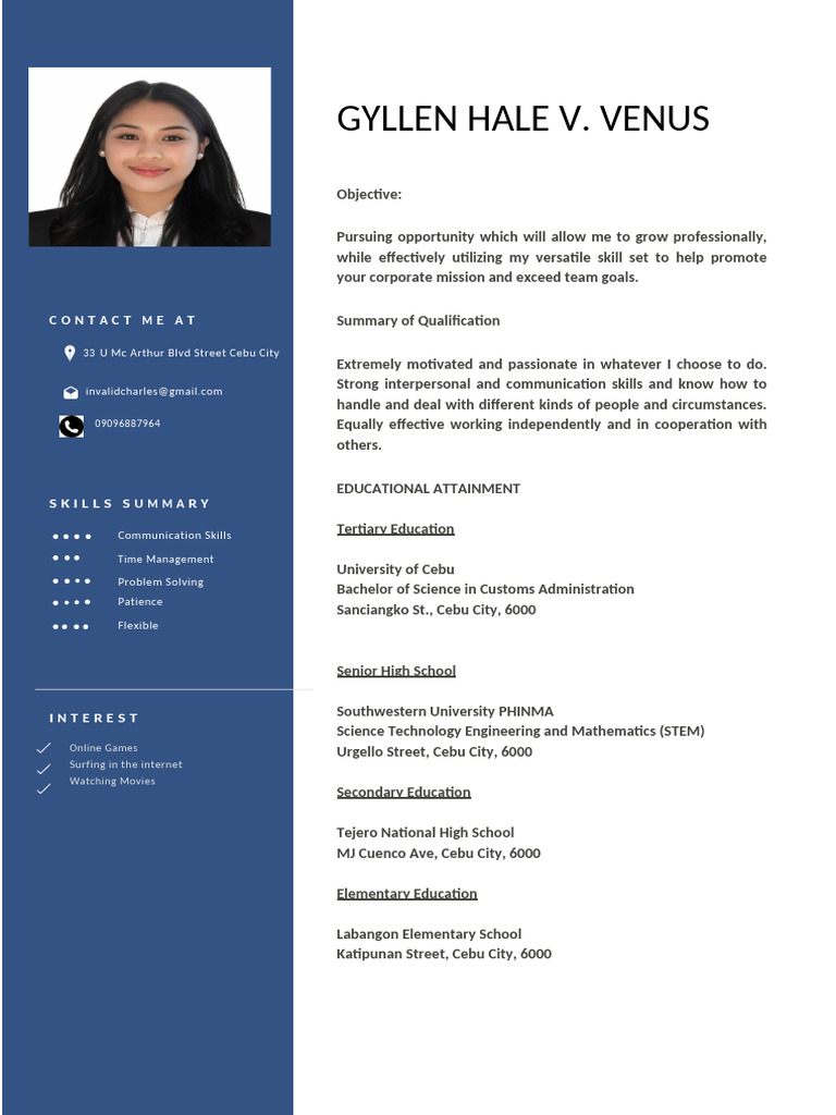 Gyllen Hale v. Venus Resume | PDF