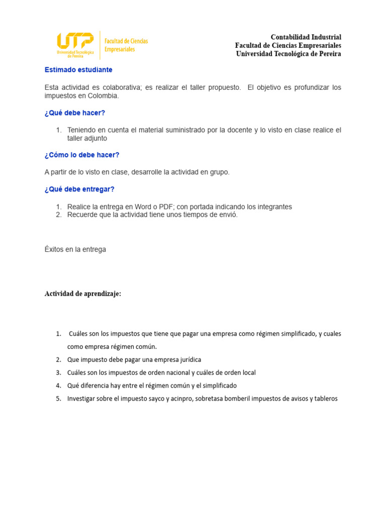 Taller Impuestos | PDF