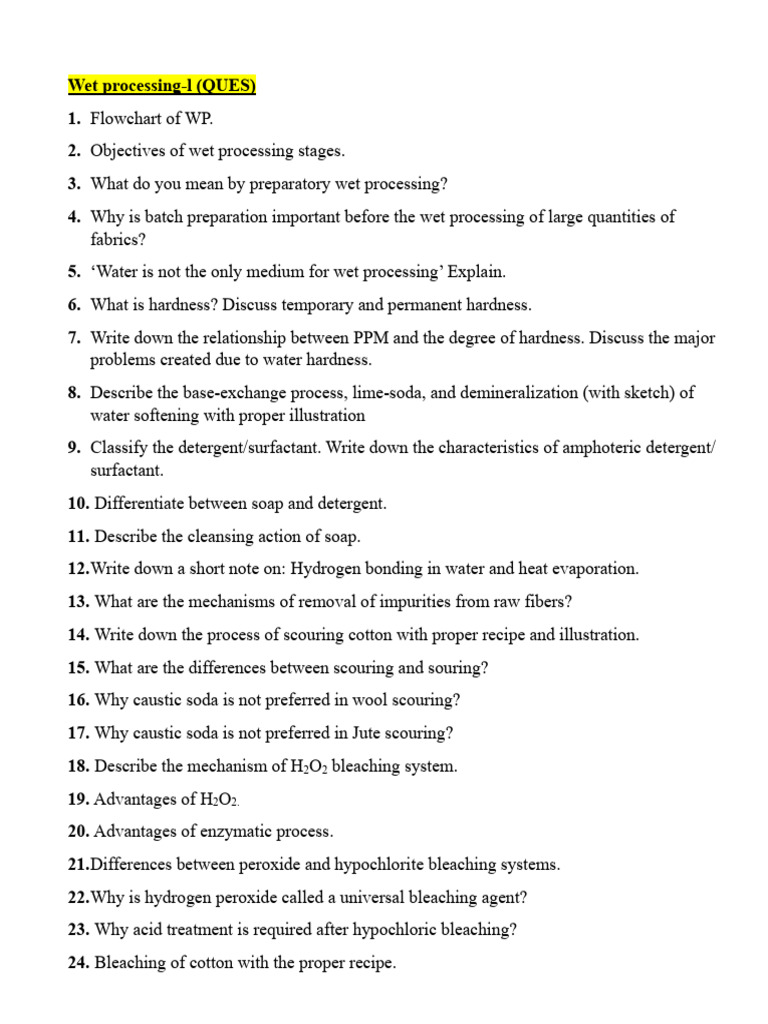 QUESTION Wet Process Engineering | PDF | Dye | Dyeing