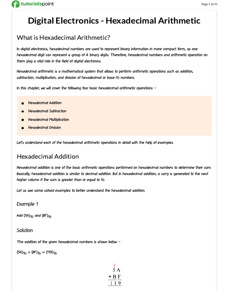 Digital Electronics - Hexadecimal Arithmetic | PDF | Subtraction | Division (Mathematics)