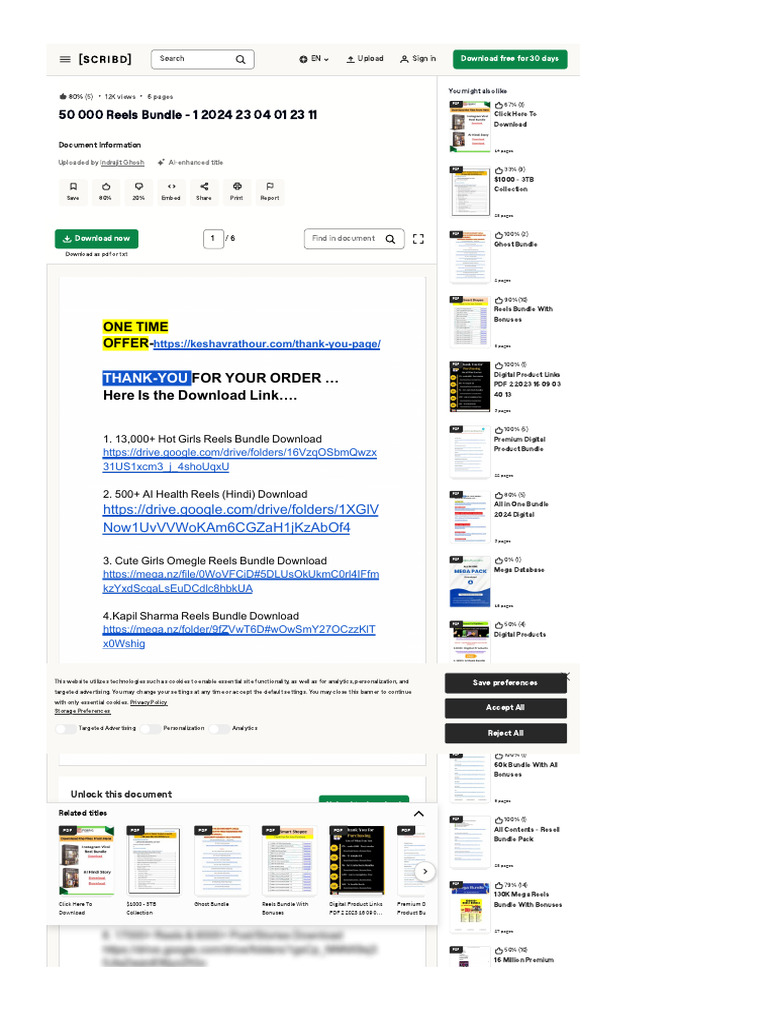 WWW Scribd Com Document 742288582 50 000 Reels Bundle 1 2024 23 04 01 23 11... | PDF | Scribd ...