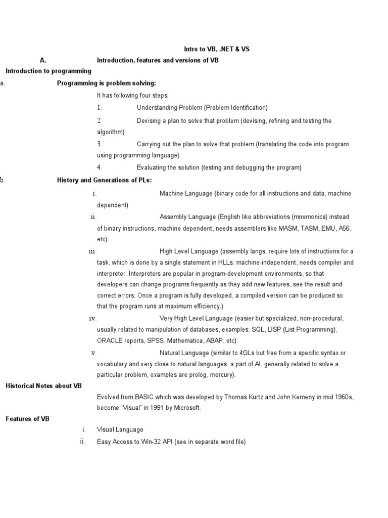 Summary Intro To Vb Net Vs Download Free Pdf Microsoft Visual
