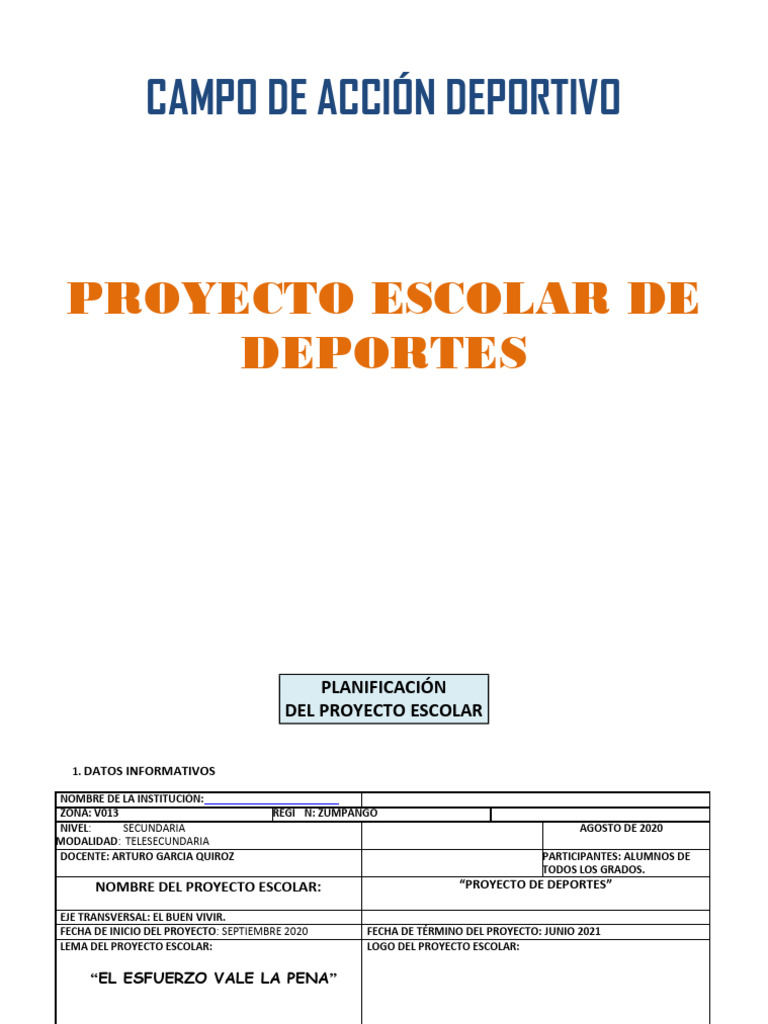 DADERODPED46 - Proyecto Escolar de Deportes | PDF | Aprendizaje | Deportes