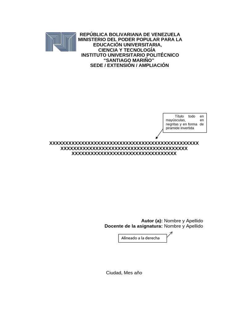 Modelo de Portada Oficial A Usar en Las Actividades y Tareas Del Iupsm ...