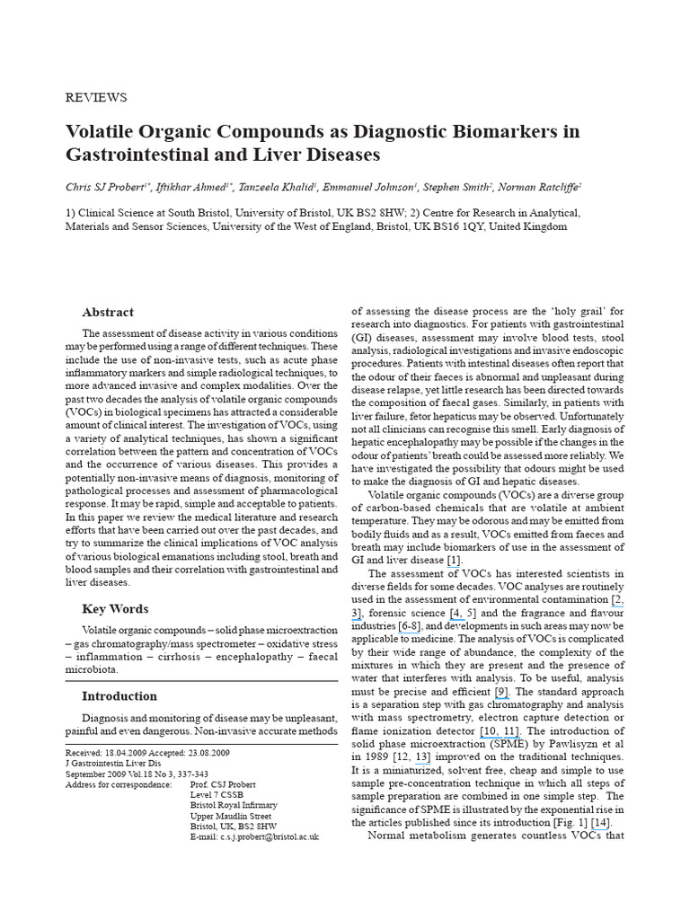 Volatile Organic Compounds As Diagnostic | PDF | Volatile Organic ...