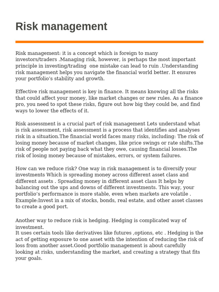 Risk Management Sample. | PDF