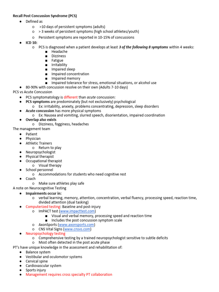 Topic 5_ Chronic Post Concussion Syndrome Examination and Interventions-3 | PDF | Concussion ...