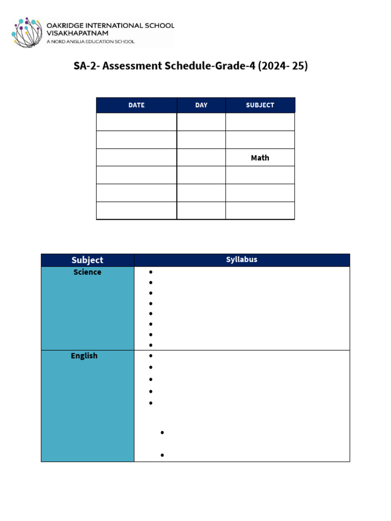 OISV-CP-Gr-4-Summative Assessment-2 Schedule-24-25 Revised | PDF ...