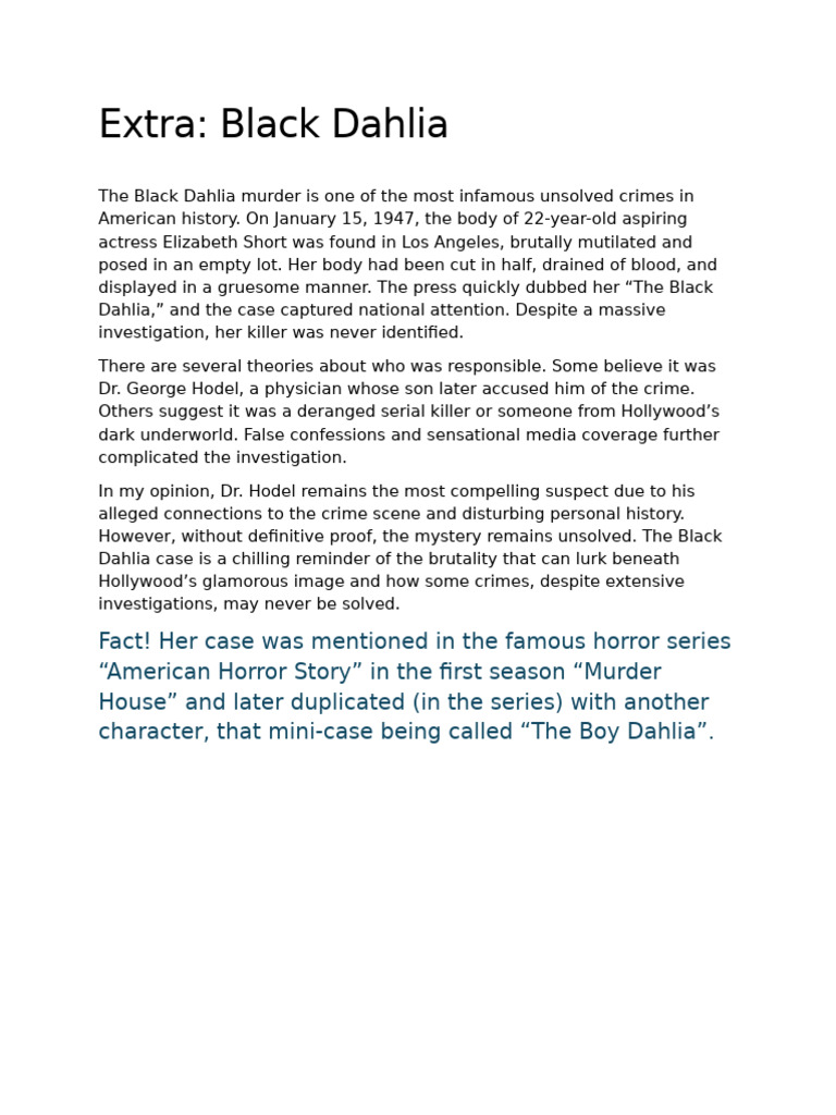 Unsolved Mystery of the Black Dahlia | PDF