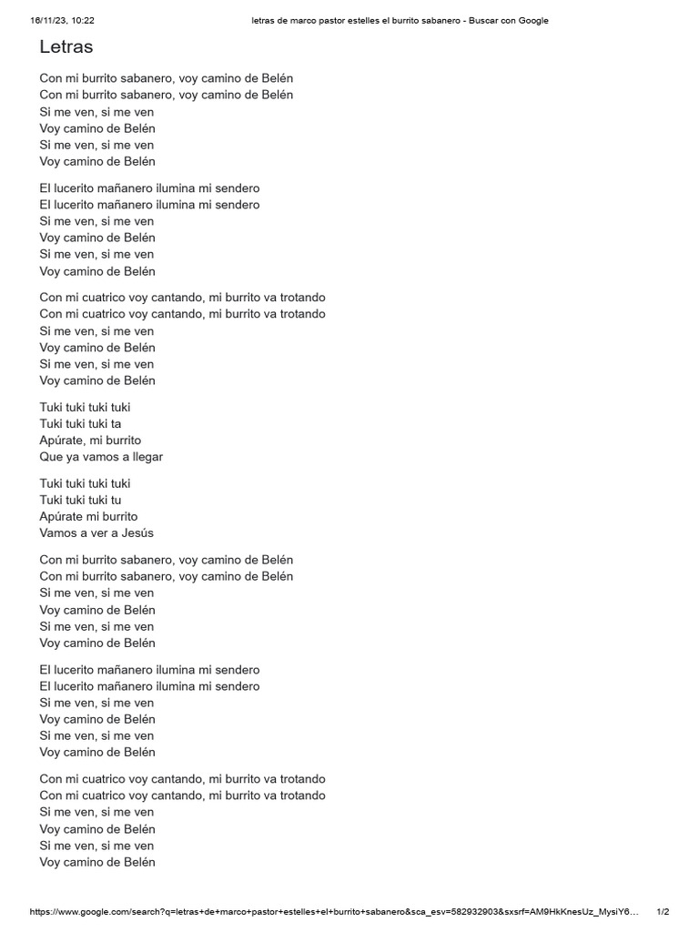 Letra Mi Burrito Sabanero | PDF