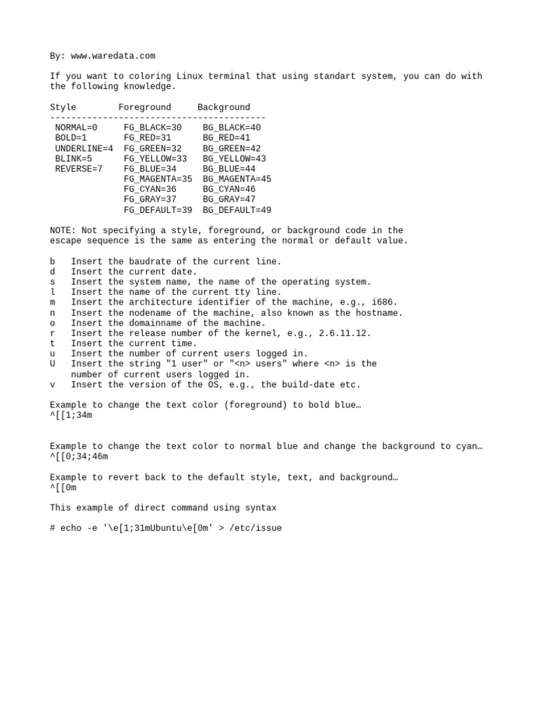 Coloring Linux Terminal | PDF