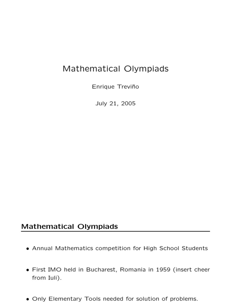 Overview of Mathematical Olympiads | PDF | Science And Technology ...