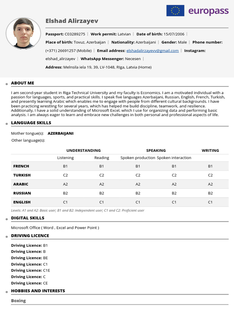 Elshad Alirzayev: Skills & Achievements | PDF | Driver's License ...