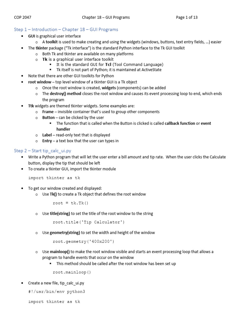 Python Tkinter GUI Tip Calculator Guide | PDF | Graphical User ...