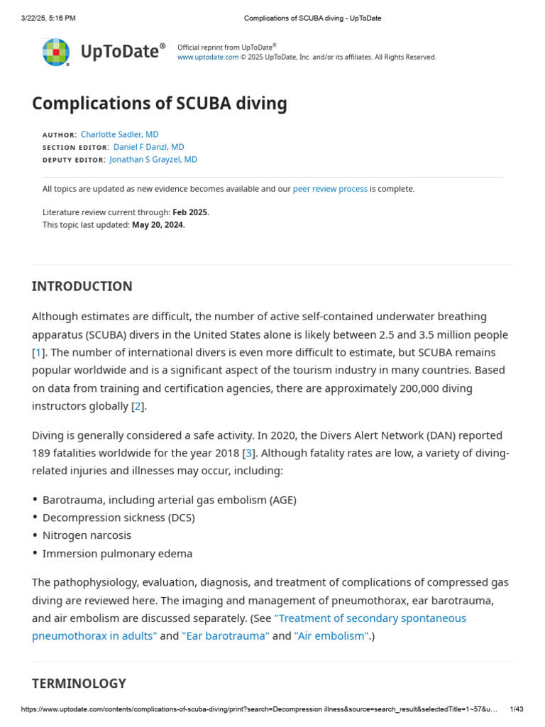 Complications of SCUBA Diving - UpToDate 2025 | PDF | Underwater Diving ...