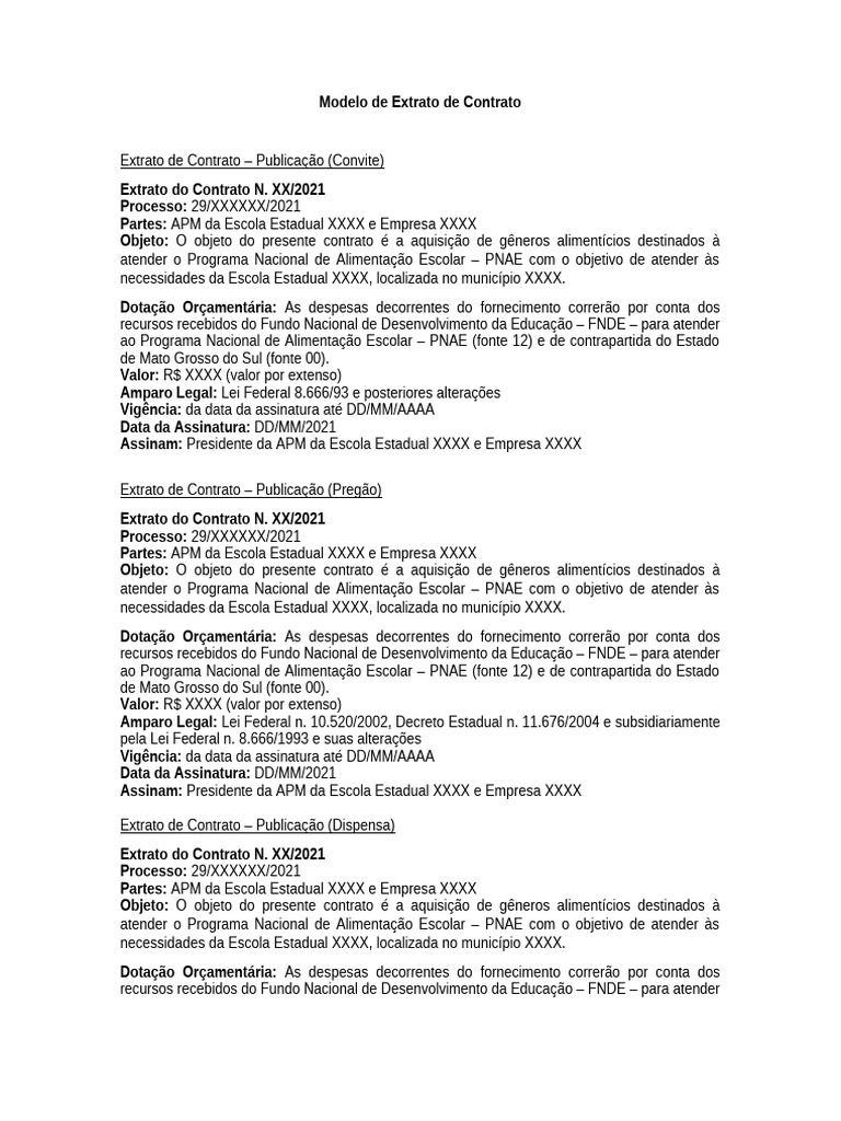 Extrato de Contrato PNAE 2021 | PDF