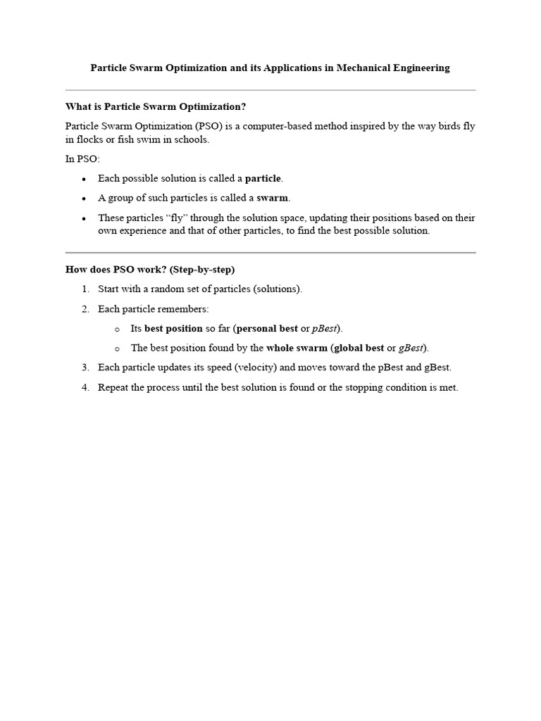 Particle Swarm Optimization and its Applications in Mechanical ...
