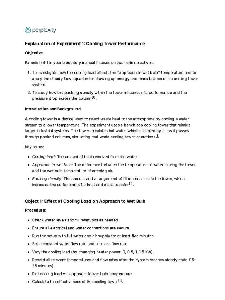 Explanation of Experiment 1 - Cooling Tower Perform | PDF | Air ...