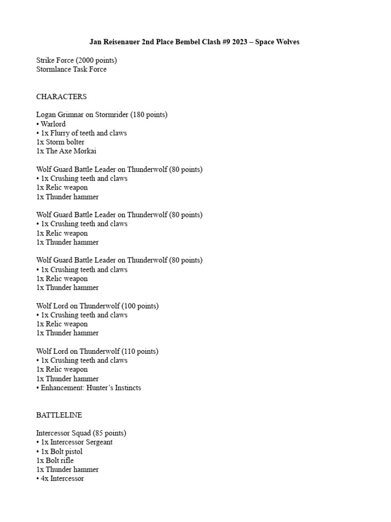 Jan Reisenauer 2nd Place Bembel Clash 9 2023 - Space Wolves | PDF ...
