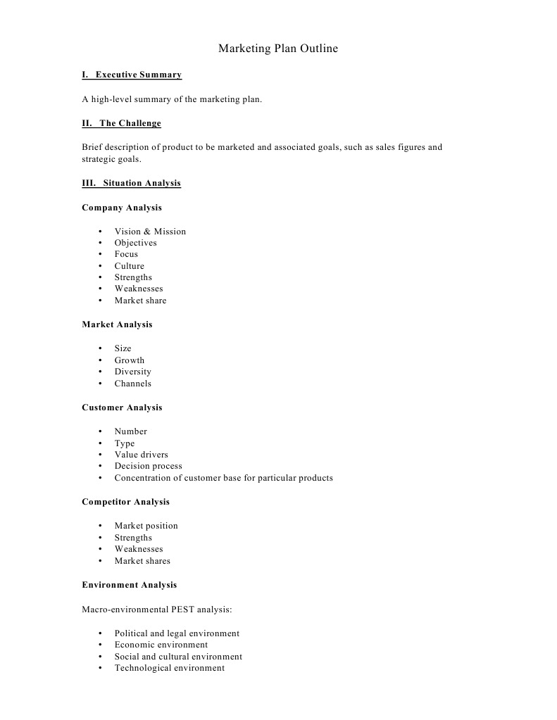 Marketing Plan Outline: I. Executive Summary | Download Free PDF ...