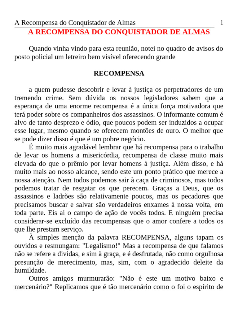 Recompensa na Salvação de Almas | PDF | Jesus | Amor