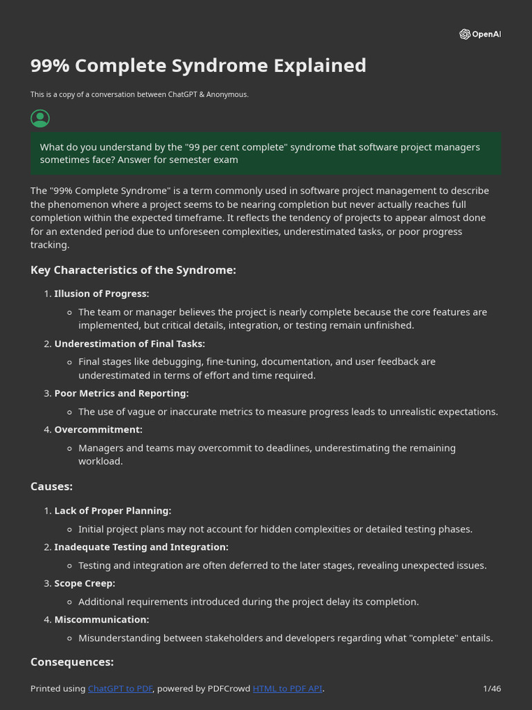 Understanding 99% Complete Syndrome | PDF | Software Testing | Agile ...