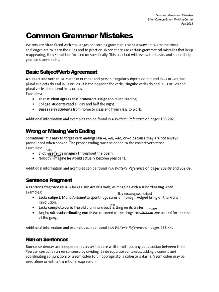 Common Grammar Mistakes | PDF | Comma | Subject (Grammar)