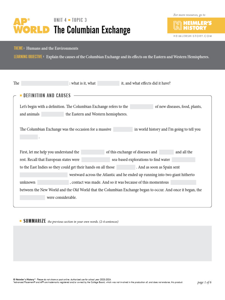 AP World Unit 4 Topic 3 NoteGuide | PDF | Agriculture
