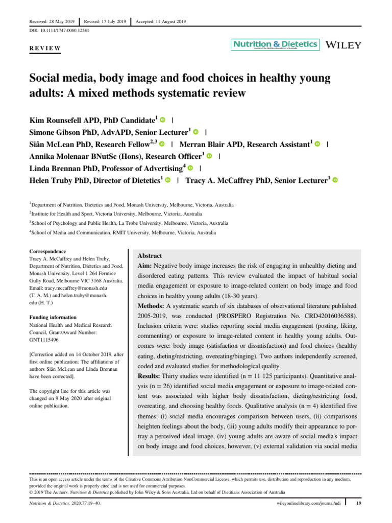 Nutrition Dietetics - 2019 - Rounsefell - Social Media Body Image and ...